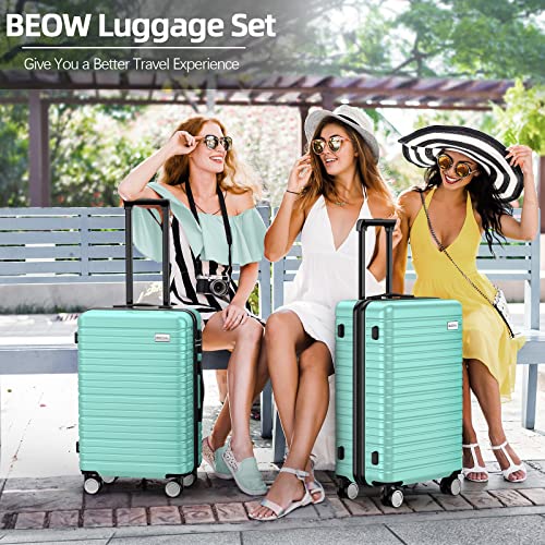 BEOW Luggage Sets Expandable Lightweight Suitcases with Wheels PC+ABS Durable Travel Luggage TSA Lock Mint Green 3pcs