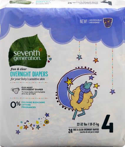 Seventh Generation Free & Clear Overnight Diapers, Size 4, 24 ct