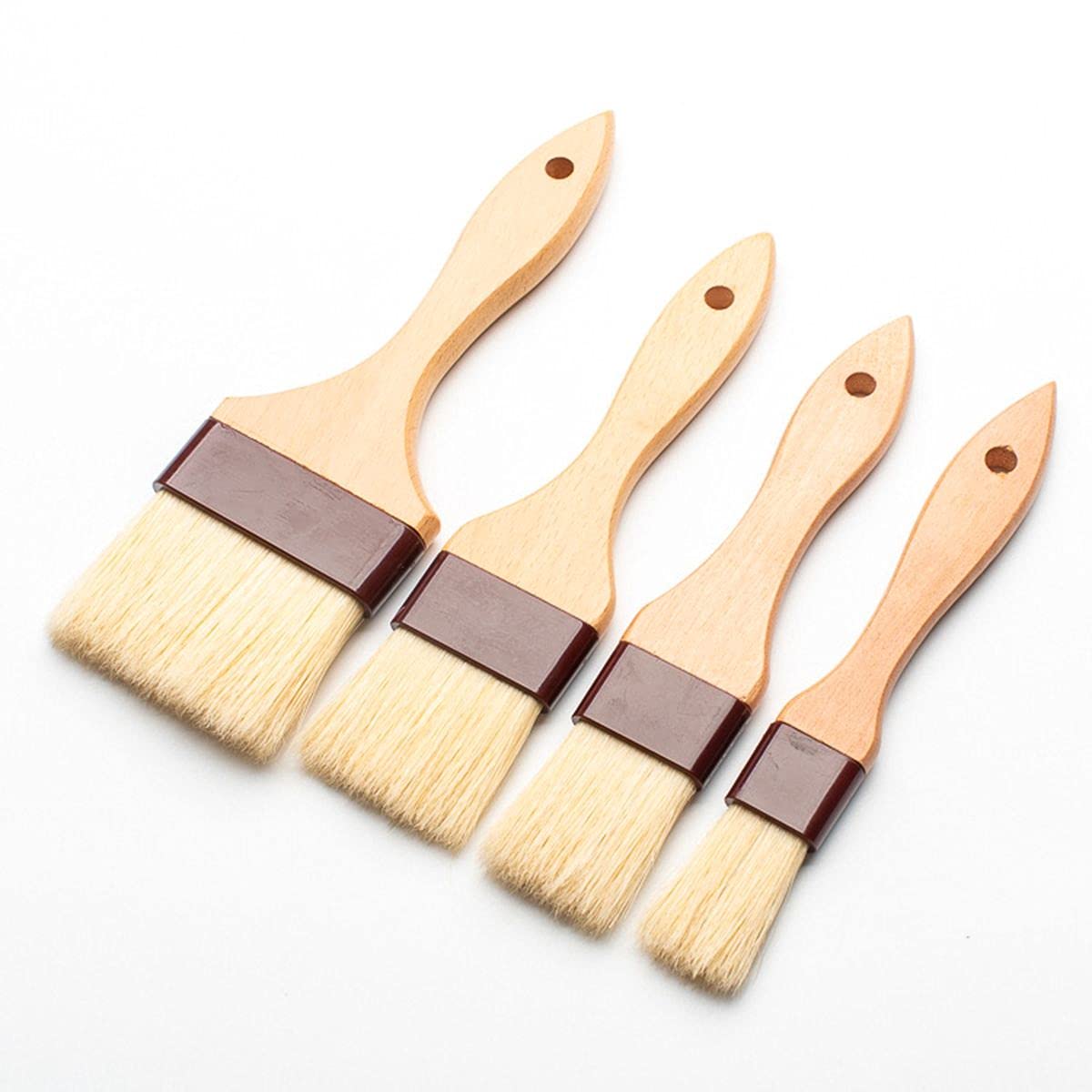 Cooking Boar Bristles Barbecue Wooden Handle Kitchen Pastry Brush Marinade Tool Basting Brush Sauce Baster(Round)
