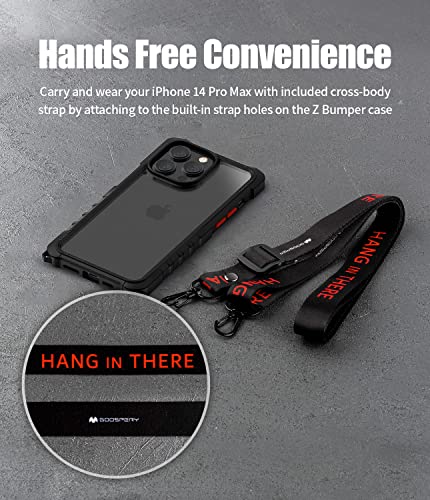 GOOSPERY Z Bumper Crossbody Compatible with iPhone 14 Pro Max Case [Strap Included] Shock Absorbing Dual Layer Structure TPU Edge Crystal Clear PC Cover with Shoulder Strap Outdoor Design, Black