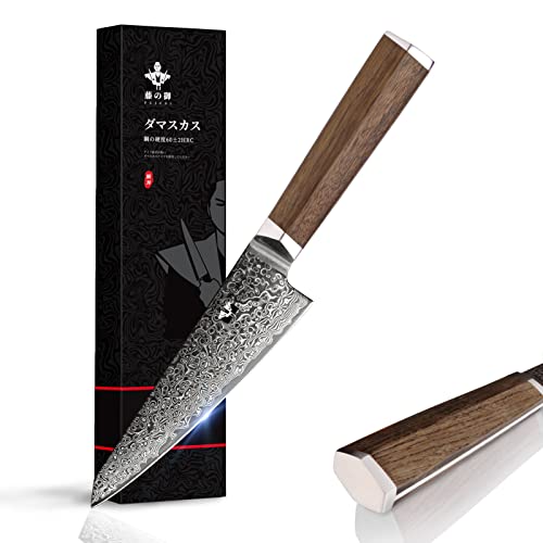 FUJUNI Chef Knife 6 inch, Professional Chef Knife VG 10 Damascus Super Steel 67-Layer Razor Sharp Kiritsuke Knife with Natural Wood Handle