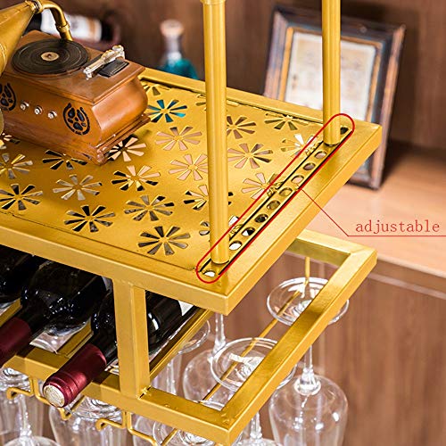 Double Layer Wine Rack Bar Wine Glass Rack Suspension Ceiling Wine Rack Restaurant Wine Bottle Rack J1019, PIBM, Gold, L120×W30cm