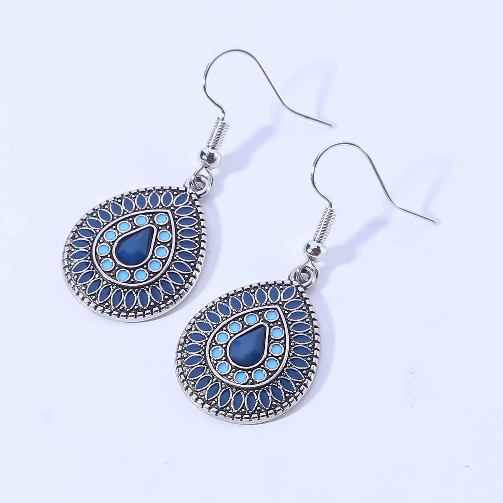 Bayetss Vintage Drop Dangle Earrings Ethnic Enamel Hook Earring Unique Statement Earrings Accessories for Women,Navy blue
