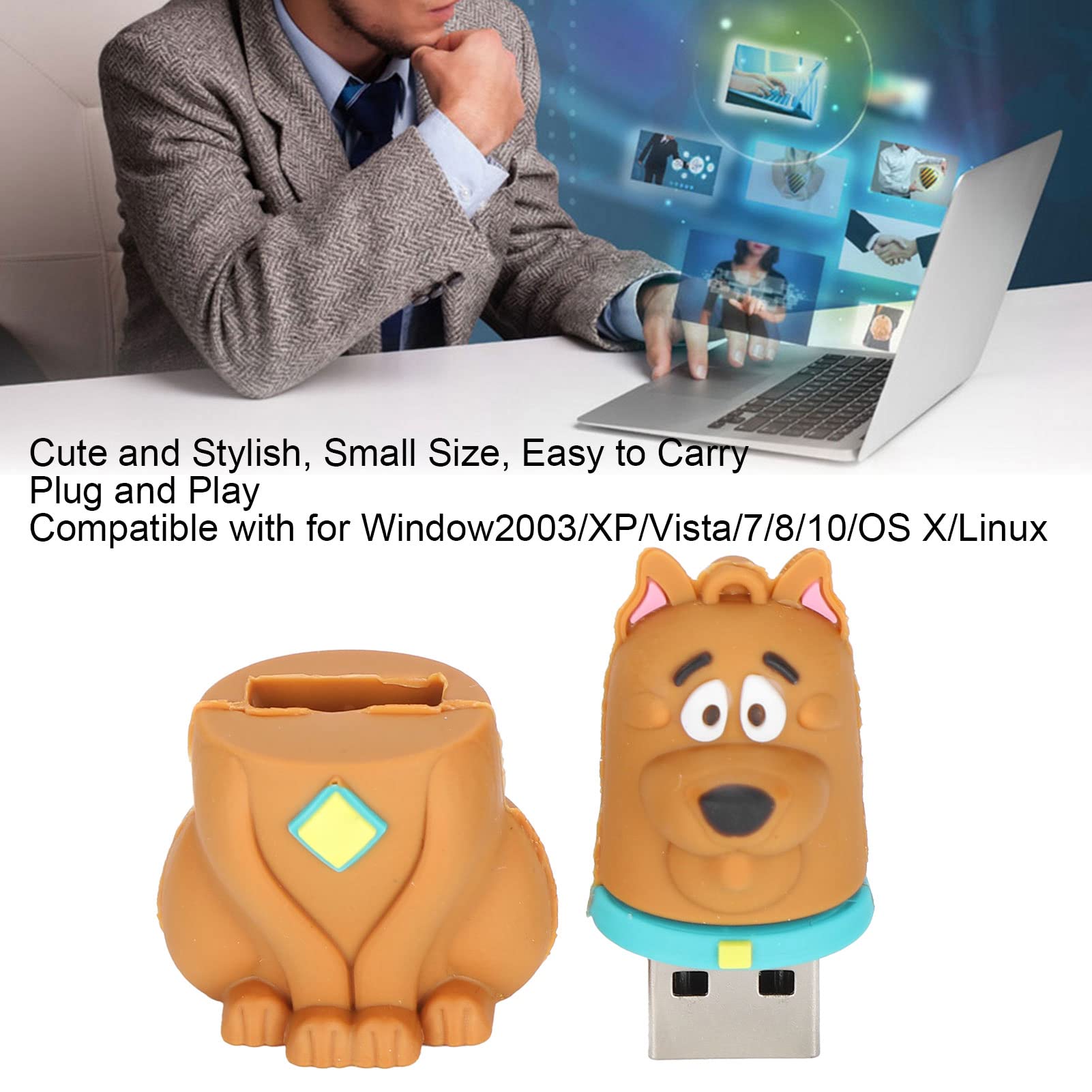 Cartoon Animal Dog USB Flash Drive, High Speed USB 2.0 Memory Thumb Stick U Disk Zip Drive Thumb Drive for School Kids and Students(128GB)