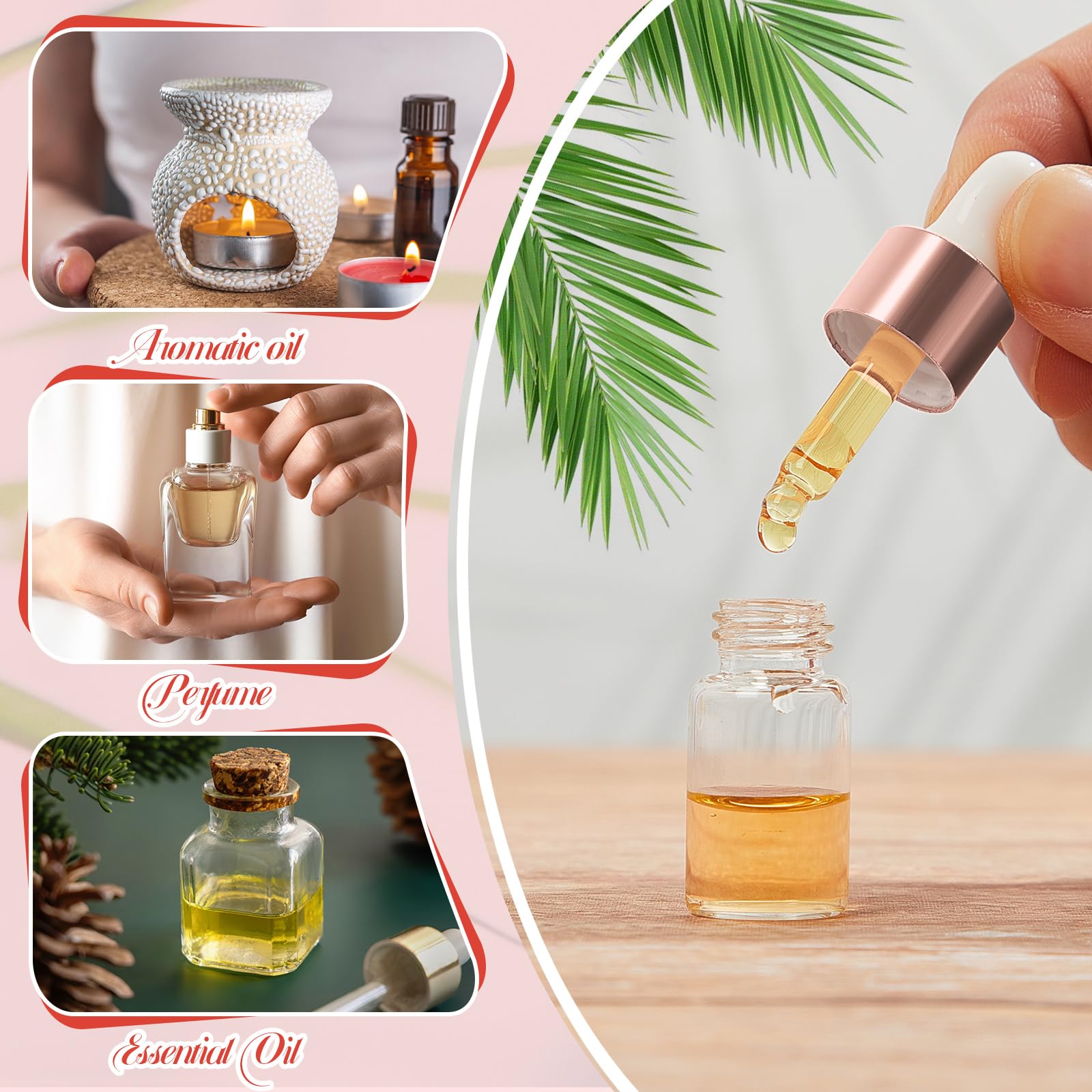 Didaey 50 Pcs Mini Glass Dropper Bottle Clear Essential Oil Sample Bottles Glass Tiny Dropping Sample Containers Cosmetic Sample Vials with Cap for Perfume Cosmetic Liquid Traveling(3 ml)