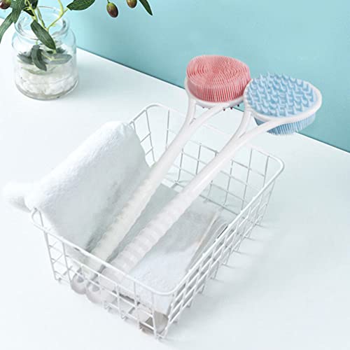 Healifty Bath Scrub Brush Exfoliating Shower Brush Bath Body Brush Handled Back Scrubber Dual-sided Silicone Soft Bath Brush for Wet or Dry Brushing Deep Cleansing and Massage Sky-blue