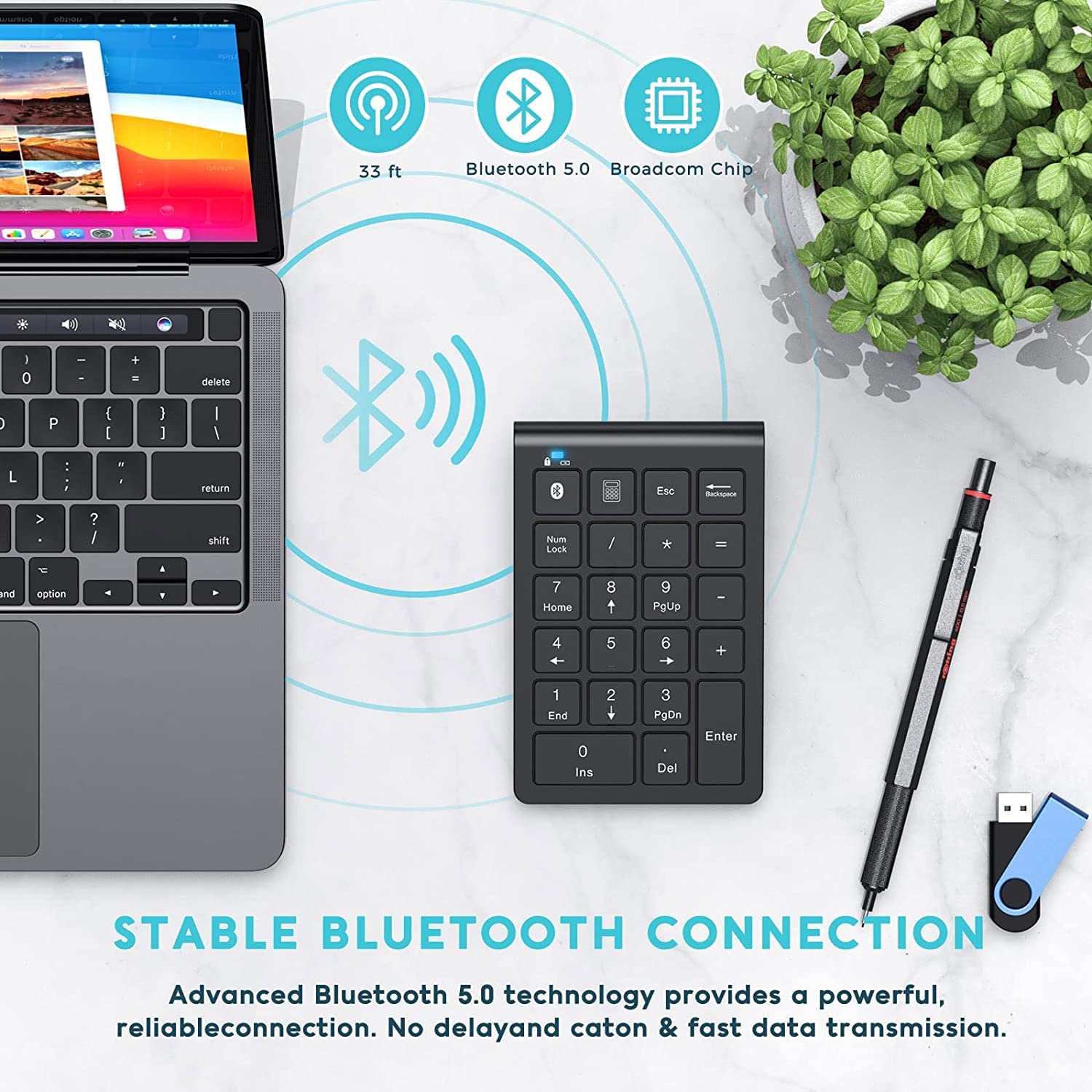 Bluetooth Number Pad for Laptop, Acedada Wireless Number Pad, USB C Rechargeable, 22-Keys Bluetooth 10 Key Numeric Keypad for Laptop, Computer, Mac, MacBook Air/Pro, iPad, Windows