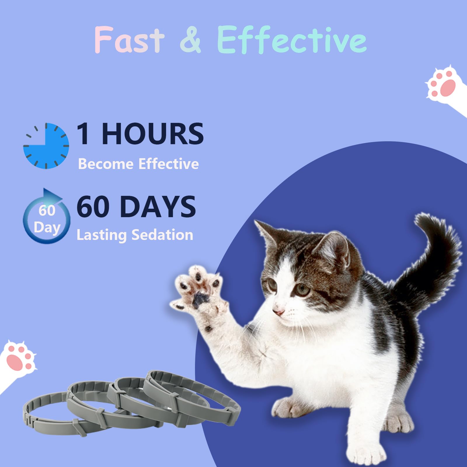 Didakay 4 Pack Calming Collar for Cats, Cat Calming Pheromones Indoor and Outdoor Activities, Natural Scent Adjustable Fit Kittens to Large Cats Relieve Stress Calming Products