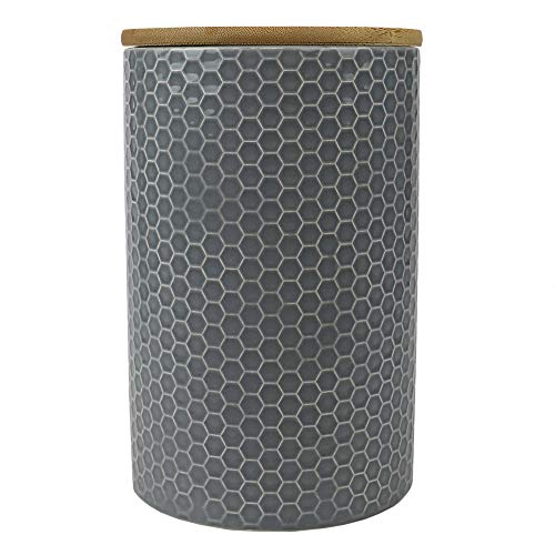 Home Basics Large Honeycomb Design Kitchen Canister (Grey) Modern Canister Sets For Kitchen Counter | With Bamboo Lid | Perfect For Storing Dry Food, Baking Staples, Snacks, and More