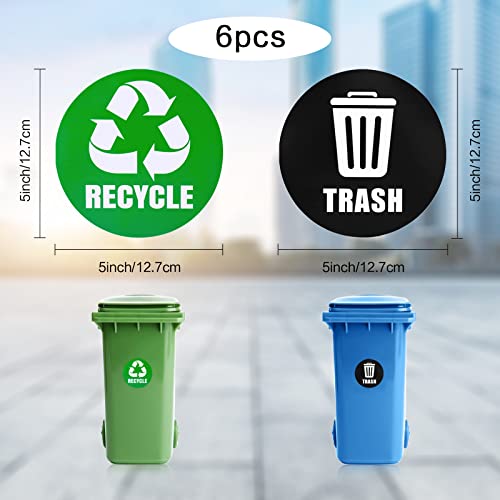 Grevosea 6 Pieces Recycle and Trash Logo Stickers, Recycle Sticker for Trash Can Organize Trash Waterproof Garbage Sorting Stickers for Indoor & Outdoor Home Kitchen Office Greeen & Black 5 Inches
