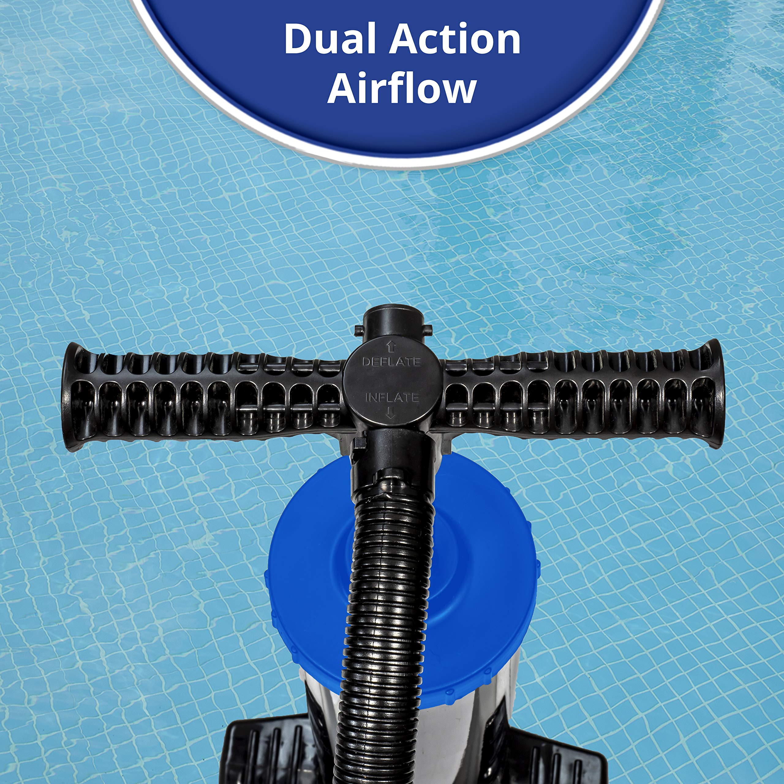 Aqua Dual-Action Hand Pump – Heavy Duty Air Pump with 4 Nozzle Attachments – Black