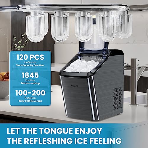 Countertop Ice Makers Countertop Ice Machine Elechelf,33LBS/24HRS,Bullet Ice Maker Machine,9 Pcs Cube Ready in 8-15mins with Scoop and Basket,Perfect for Home/Kitchen/Party/Office(Black)