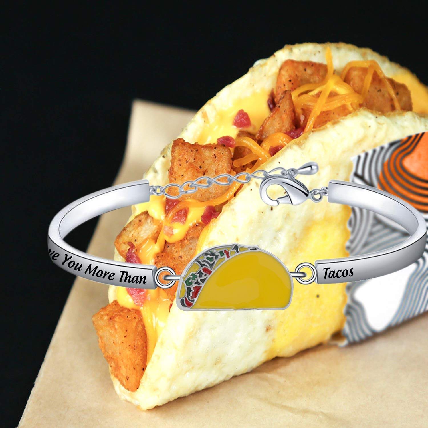 BEKECH Funny Tacos Bracelet Gift for Her I Love You More Than Tacos Bracelet Girlfriend Gift