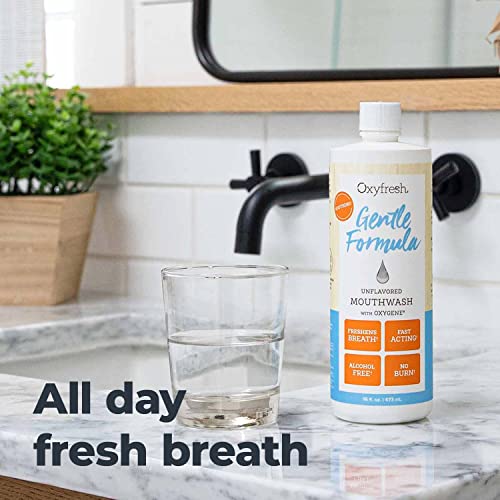Oxyfresh Gentle Formula Unflavored Mouthwash β Perfect for Ultra Sensitive Gums & Teeth β No Mint, Zero Alcohol, Flavor Free β Fresh Breath. 16 oz.