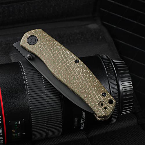CIVIVI Sokoke Folding Knife, Ray Laconico Pocket Knife for EDC, 3.35" 14C28N Steel Blade Burlap Micarta Handle Thumb Stud Opener Front Flipper Utility Knife C22007-2
