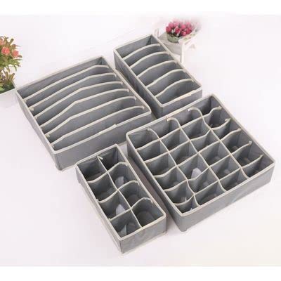 CozyCat Underwear Drawer Organizer Dividers for Bra and Socks 4-pack, Foldable Underware Drawer Organizers, Clothing Storage Boxes, Suit for Lingerie, Bras, Socks, Ties. (6+7+8+24 cell), Gery