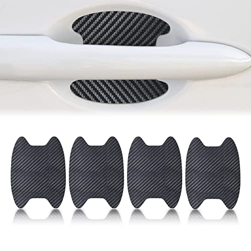 cueclue 4 Pack Car Door Handle Sticker, Carbon Fiber Anti-Scratches Protective Films, Car Door Scratches Protector, Door Handle Side Sticker, Auto Universal Door Handle Decoration Sticker (Black)