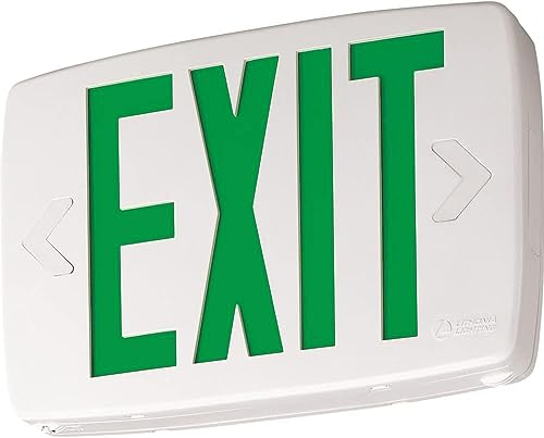 Lithonia Lighting LQM S W 3 G 120/277 EL N M6 Quantum Thermoplastic LED Emergency Exit Sign with Stencil-Faced White Housing and Green Letters with Nickel Cadium battery