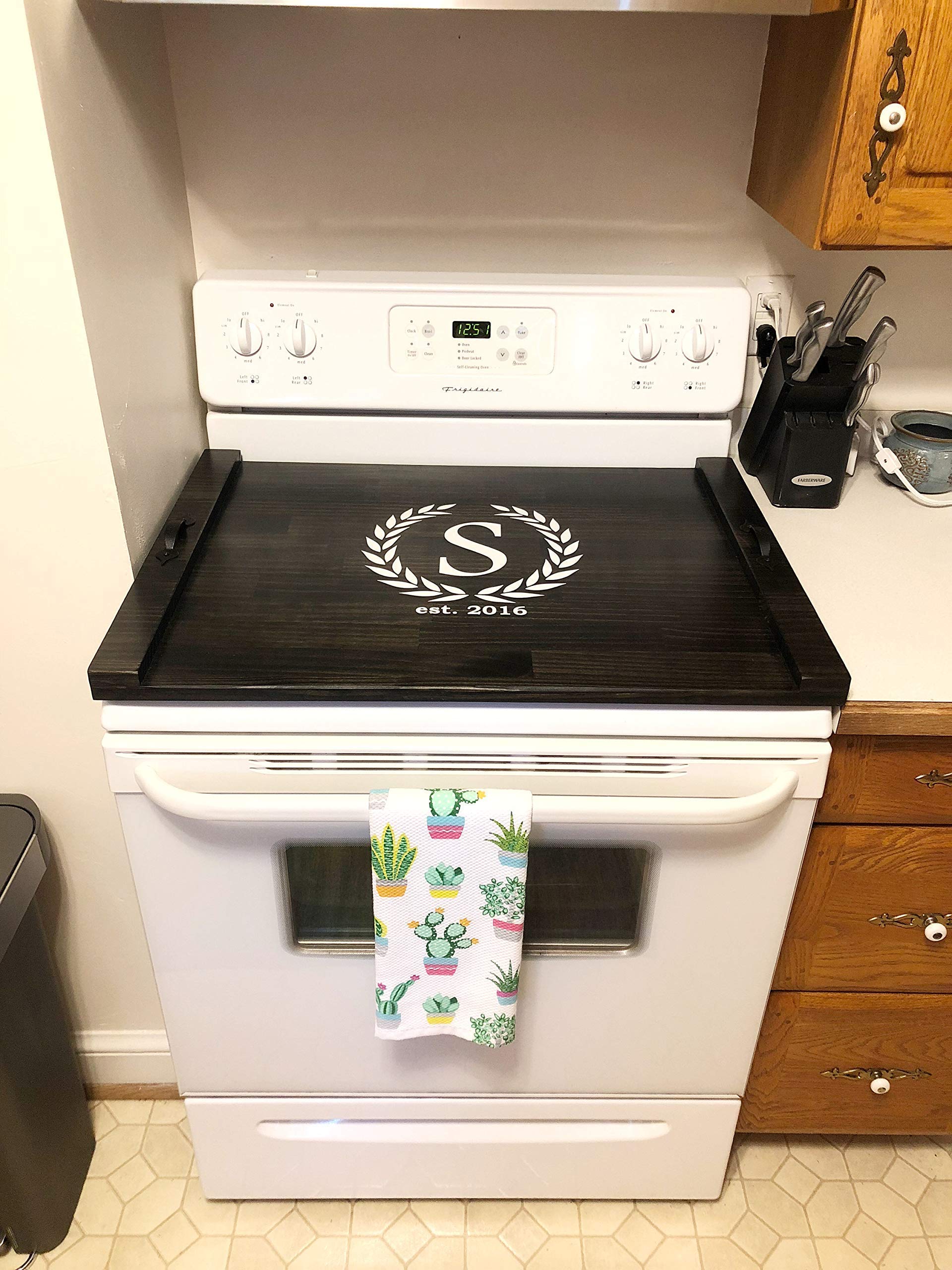 Rustic Stove Top Cover, Wooden Tray For Stove, Monogram Stove Cover, Stove Tray, Decorative Tray