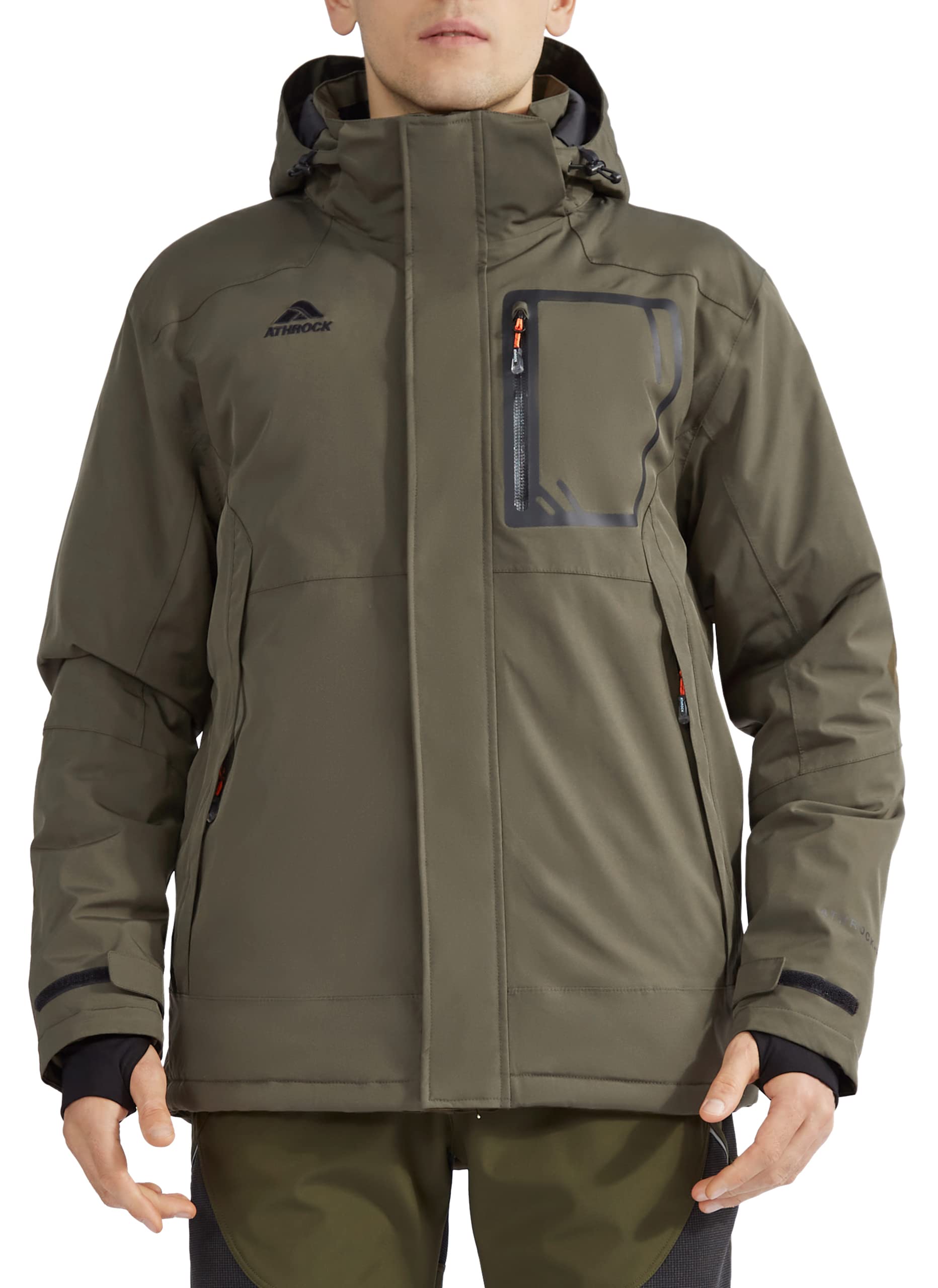Athrock Winter Jackets for Men Ski Snow Waterproof Fleece Warm Snowboard Coats Hooded Windbreaker Rain Jacket