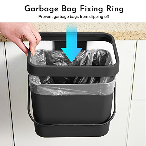 FODISU Small Garbage Can with Lid 1.8 Gallon Wall-Mounted Trash Can, 7 Liter Hanging Trash Can for Kitchen Cabinet Door, Under Sink Garbage Can, Countertop Compost Bin for Bathroom, Kitchen