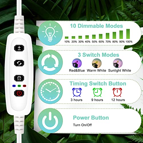 Grow Light for Indoor Plants, SUWITU 6000k Full Spectrum Plant Light, Clip-on Led Grow Lights, Plant Grow Light for Succulents Small Plants, Auto On/Off Timing, 1 Head 3 Lighting Modes & 10 Dimming