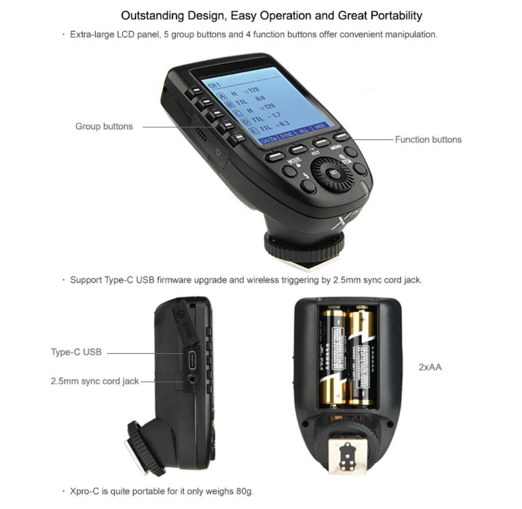 Godox XPro TTL Wireless Trigger,1/8000s High-Speed-Sync,5 Dedicated Group Bottons and 11 Customizable Functions (XPro-C Compatible with Canon)