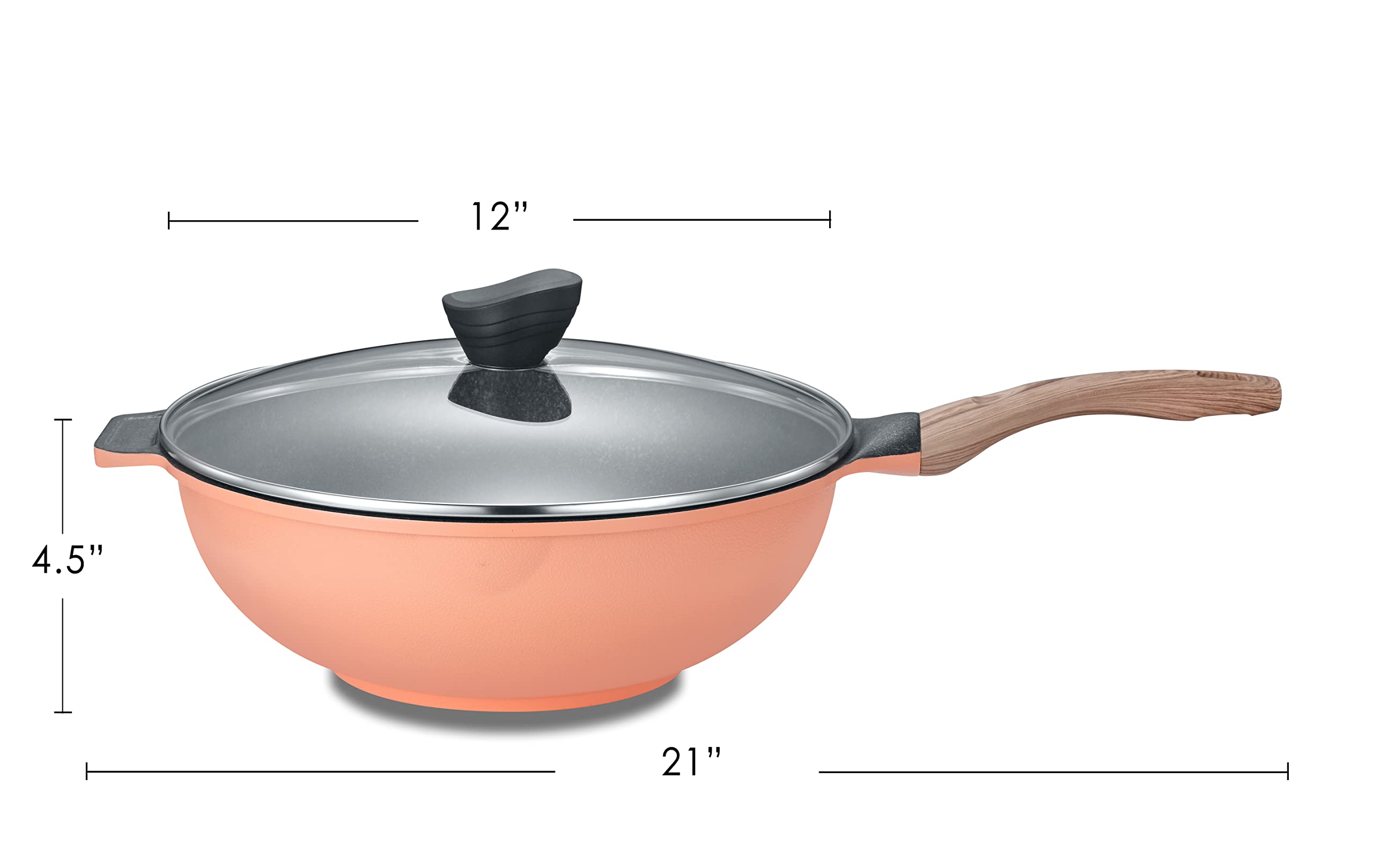 Concord 13" INOBLE Nonstick Wok Stir Fry Pan Cookware. Premium JAPAN INOBLE coating (Blush)