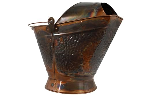 Coal Hod Bucket - Distressed Brass - Decorative Appeal - for Fireplace & Pellet Stove Ashes - Easy Hopper Filling - Lightweight