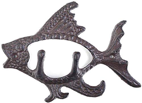 Grace Home Set of 2 Cast Iron Rustic Fish Designed Wall Hanger Outdoor Metal Wall Hooks Keys Towels Wall Holder Mounted Heavy Duty Decorative Nautical Gift Idea (Fish)