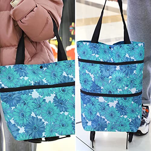 Foldable Shopping Bag with Wheels, Collapsible Portable Trolley Bags, Tote Grocery Bags Shopping Cart