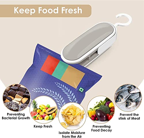 Mini Bag Sealer, Portable Sealing Bags Machine, Handheld Heat Food Vacuum Sealer Machine with Cutter and Hook for Snack, Plastic Bags, Storage, Potato Chip Cookie Bags (GRAY-WHITE 2PCS)