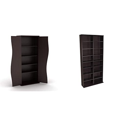 Atlantic Media Storage Cabinets Bundle - Venus Espresso Compact Cabinet and Oskar Espresso Adjustable Cabinet