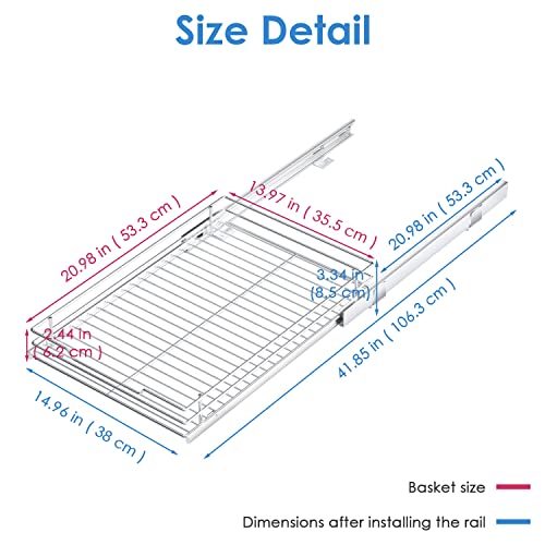 G-TING Pull Out Cabinet Organizer, Heavy Duty Slide Out Pantry Shelves Sliding Drawer Storage for Home, Kitchen, Bathroom, 13.97" W x 20.98" D, Request at Least 15 inch Cabinet Opening(2 Pack, Silver)