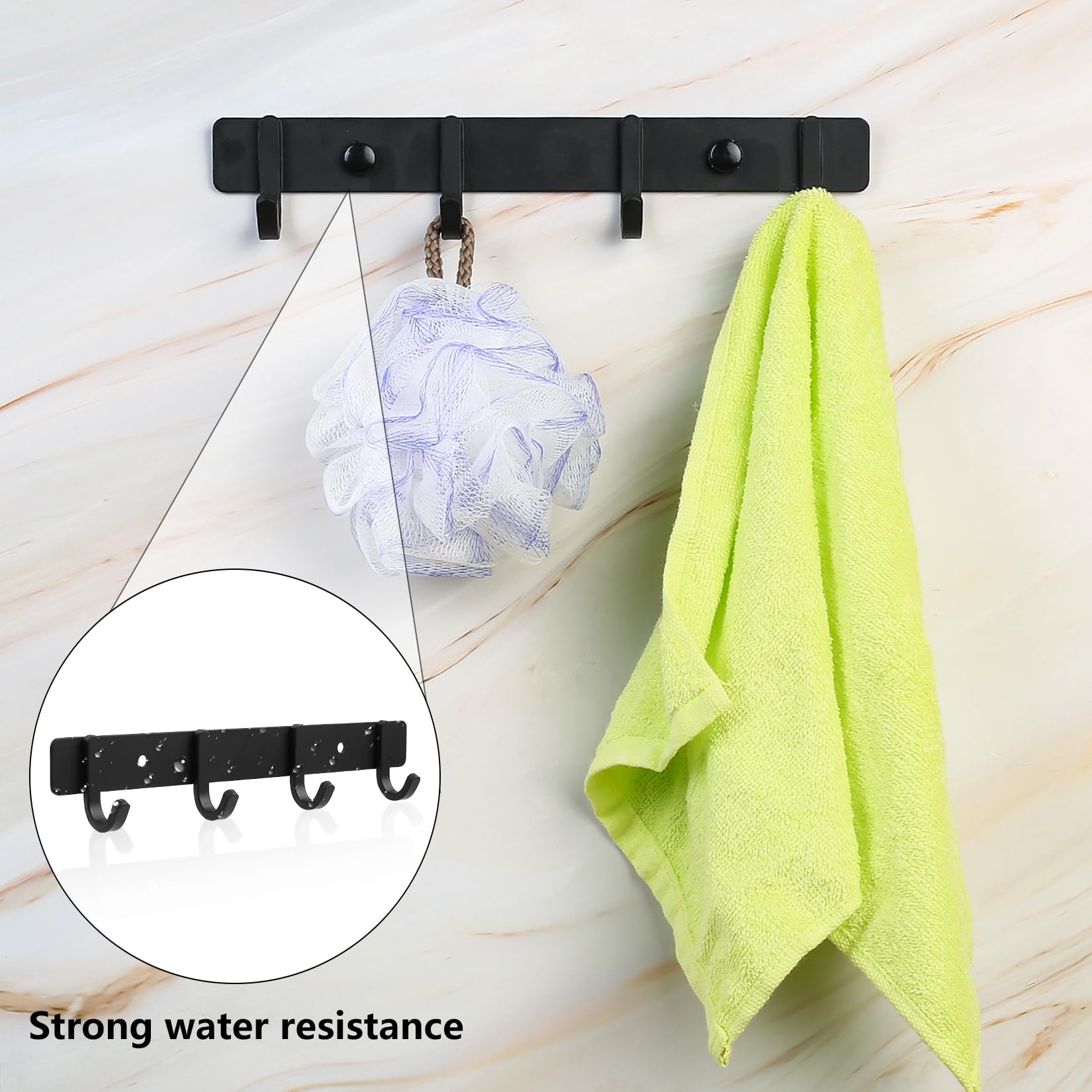 Coat hook, wall hook, 2 piece towel hook hanging rod, 4 hooks coat rack, wall mounted hat rack for hanging coats, wallets, clothes, towels, jackets, backpacks, entrance bathroom rack hooks - Black