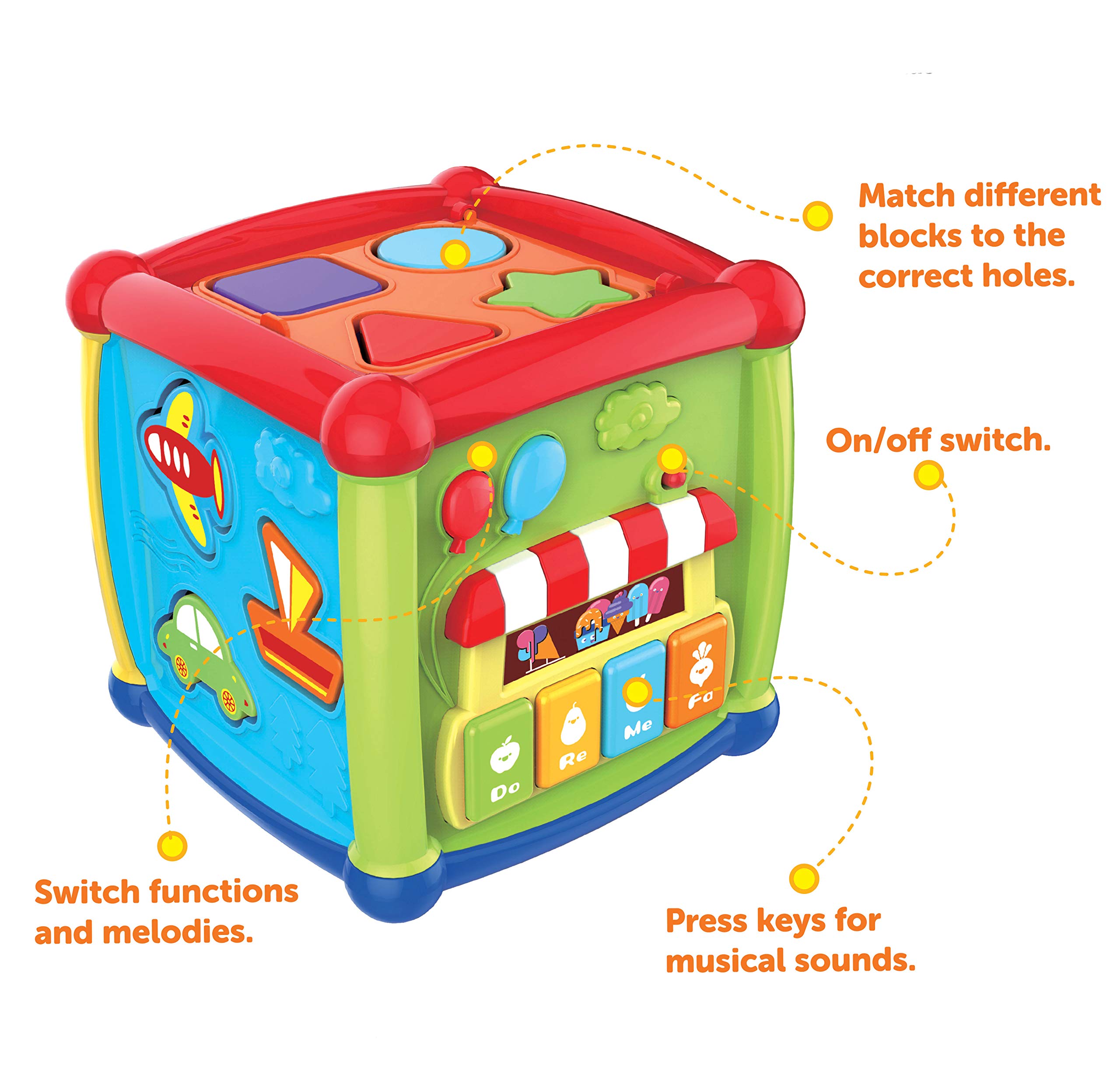 JOYIN Baby Activity Center Flashing Baby Stack Toys with Shape Color Sorting Alphabet Activity Cube Music Cute Toys