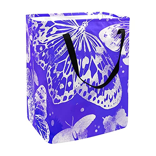 Purple Butterfly Laundry Basket Collapsible Storage bin with Handles for Hamper,Kids Room,Toy Storage