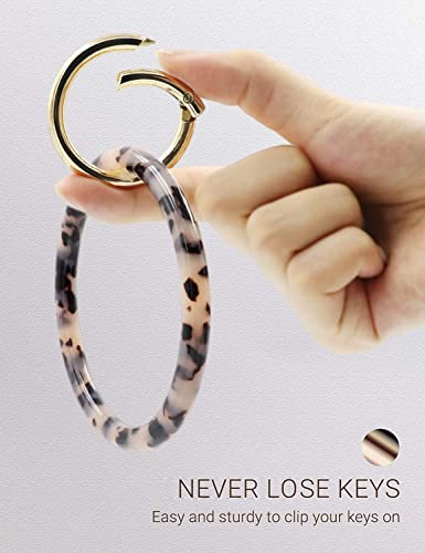 Mymazn key Ring Bracelet Wristlet Keychain Bangle Keyring for Women, Acetate Round Key Chain (Tortoise)