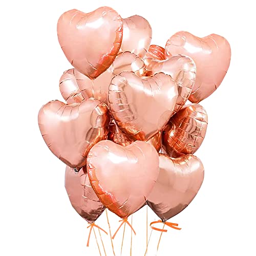 Heart Shaped Foil Balloons for Valentines Day Party Decorations - Pack of 15 -Foil Valentines Day Balloons for Romantic Decorations Special Night (rose gold)
