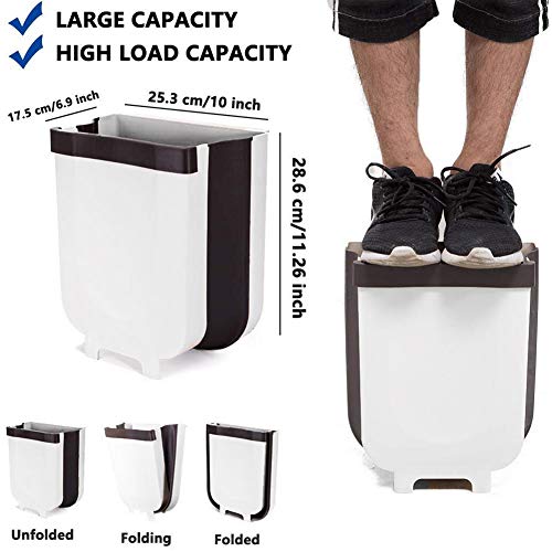 EGUANSHIZU Hanging Cabinet Door Trash Can, 2.4 Gallon Capacity, White, ABS and Silicone Material, Foldable for Easy Storage and Portable Use