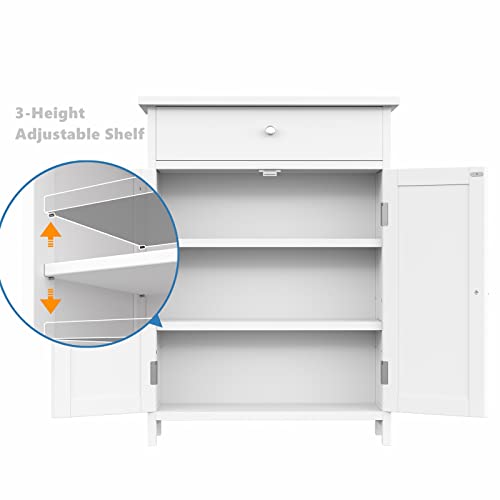 Irontar Bathroom Cabinet, Freestanding Bathroom Storage Cabinet with Drawer and Adjustable Shelf, Kitchen Cupboard, Floor Cabinet for Bathroom, Home Office, Entryway, White CWG008W