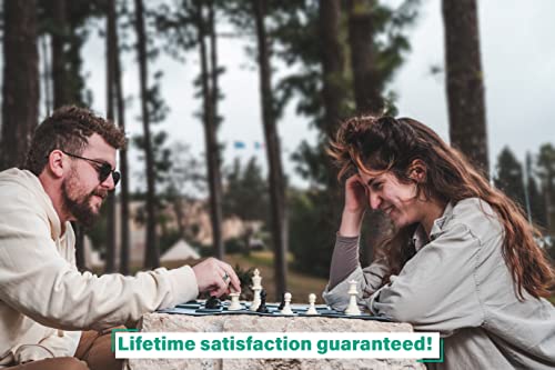 Mynnnat Professional Chess Set, Thick Tournament Roll up Board and Pieces with Travel Bag, Checkers and Unique Booklet for Chess Training - White & Green