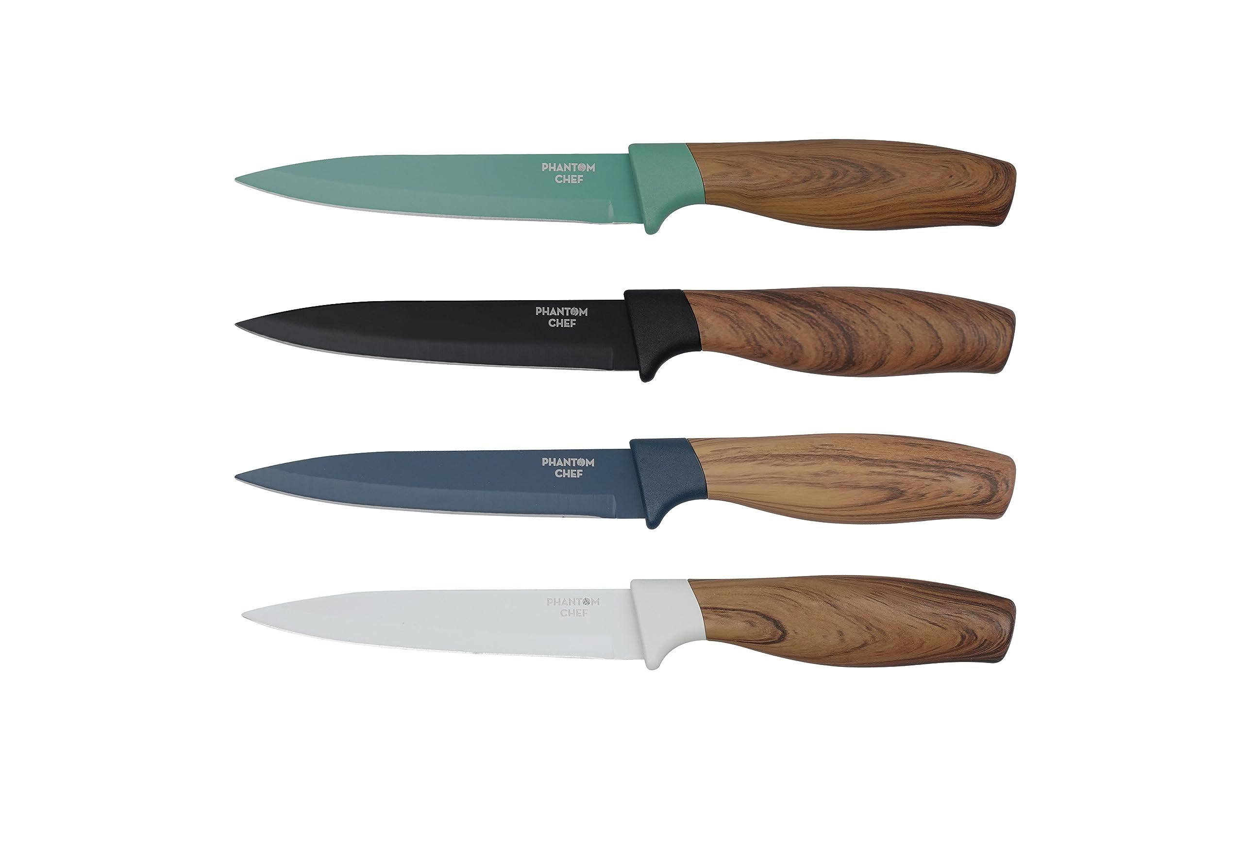 Phantom Chef 4-Piece Stainless Steel Blade Kitchen Knife Set, Color Collection with Wooden Handle (Navy)