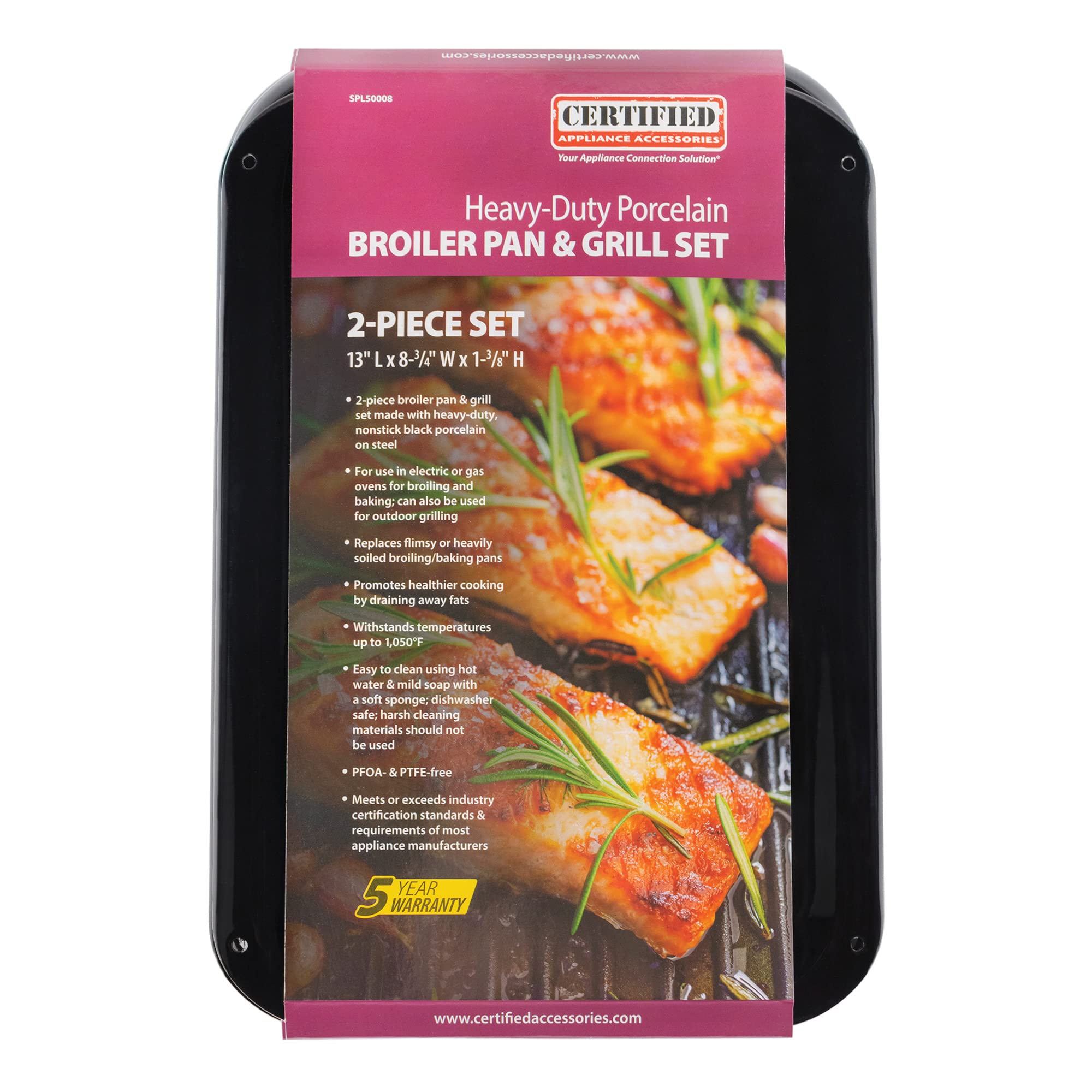 Certified Appliance Accessories Heavy-Duty Porcelain 8.5-In. x 12.75-In. Broiler Pan & Grill Set Black (50008)
