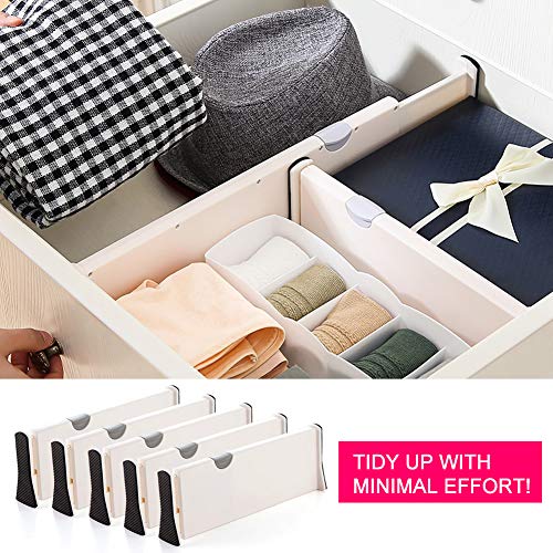 Drawer Dividers Organizer 9 Pack, Adjustable Separators 4" High Expandable from 11-17" for Bedroom, Bathroom, Closet, Clothing, Office, Kitchen Storage, Strong Secure Hold, Foam Ends, Locks in Place