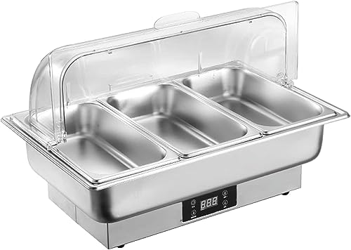 Food Warmers for Parties Buffets Electric 9l Stainless Steel Buffet Server and Warming Tray Chafing Dish Buffet Set Adjustable Temperature for Catering Buffet and Party (Single Grid)