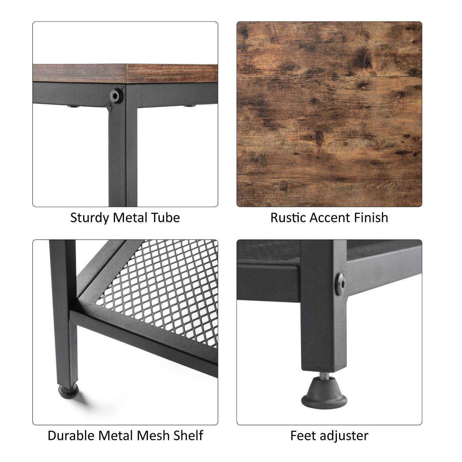 Ballucci Modern Coffee Table with Storage Shelf, Large 2-Tier 41.75" Living Room Center Table with Metal Frame and Wood Accent Furniture - Rustic Brown