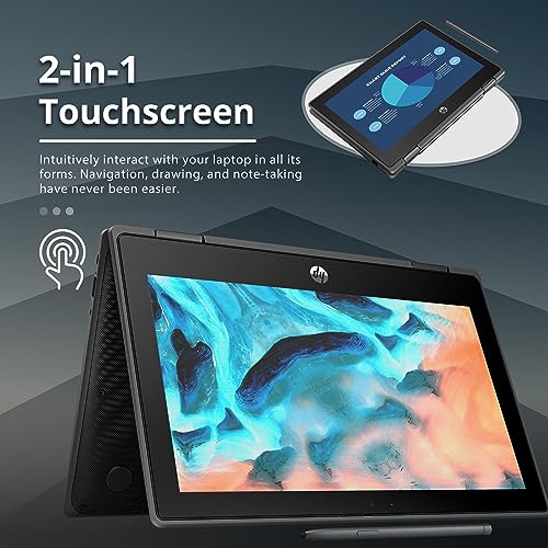 HP 2022 11.6" Pro x360 Fortis G9 Multi-Touch 2-in-1 Laptop, Intel pentium N6000 Processor, 8GB RAM, 128GB SSD, Intel UHD Graphics, 720p Webcam, Stylus Pen, Win 10 Pro, Black.