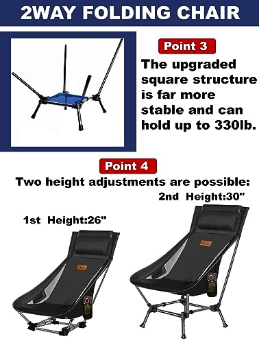 DRAXDOG Camping Chair, 2 Way Compact Backpacking Chair, Portable Folding Chair, Beach Chair with Side Pocket, Lightweight Hiking Chair 0011 (Coffee)