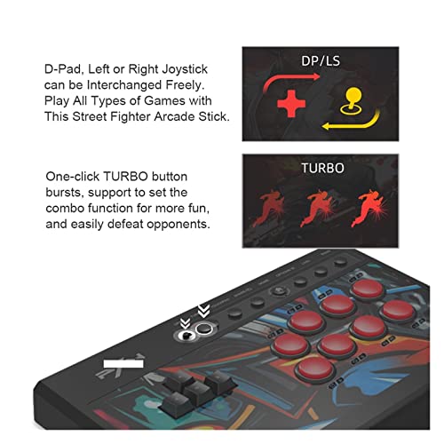 DIACCO Arcade Fight Stick X8 Joystick Wired Game Controller Fighting Stick Compatible with PS3/PS4/N-S/PC/Android/Xbox One/Series (Color : Black)